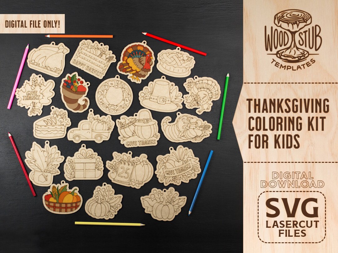Thanksgiving Coloring Kit for Kids Thanksgiving Ornaments - Etsy