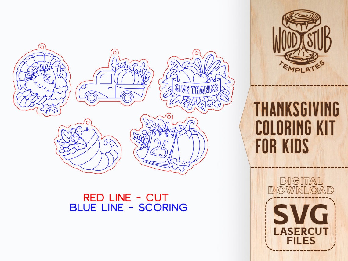 Thanksgiving Coloring Kit for Kids Thanksgiving Ornaments - Etsy