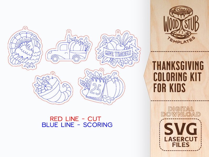 Thanksgiving Coloring Kit for Kids Thanksgiving Ornaments - Etsy