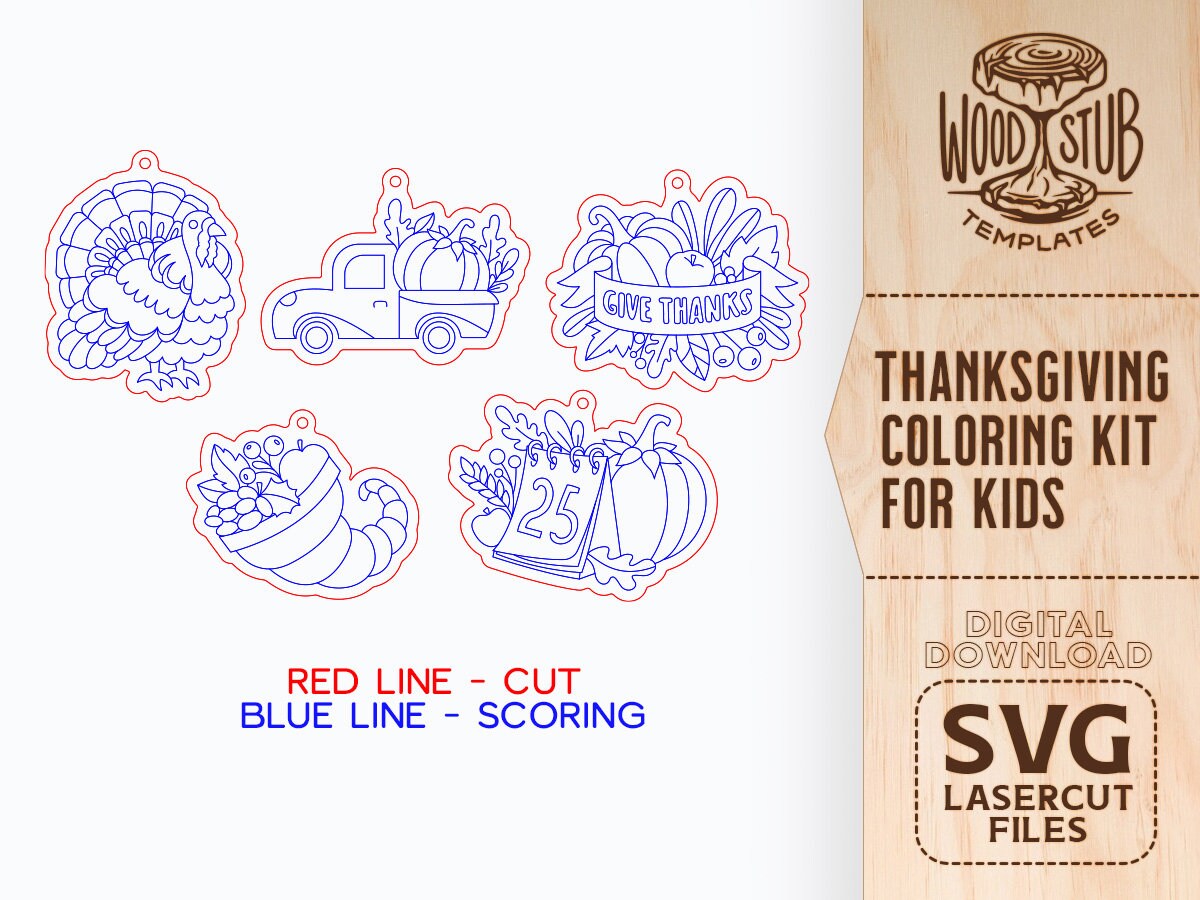 Thanksgiving Coloring Kit for Kids Thanksgiving Ornaments - Etsy
