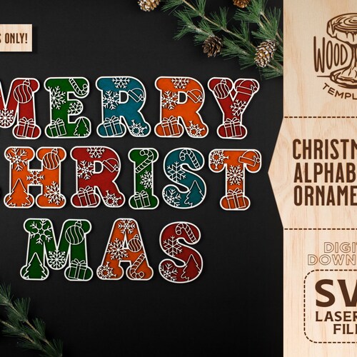 Christmas Alphabet SVG Christmas Letters SVG Alphabet Laser - Etsy