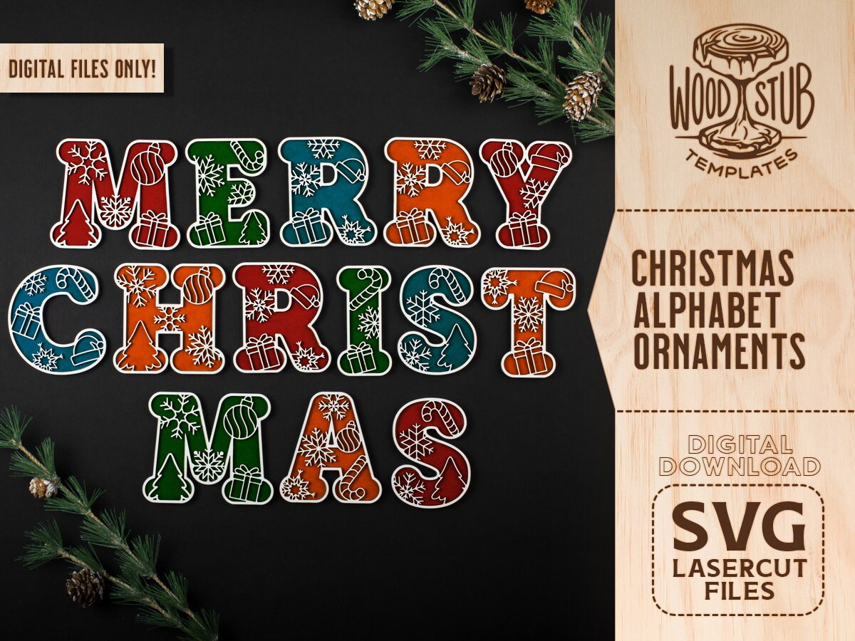Christmas Alphabet SVG Christmas Letters SVG Alphabet Laser - Etsy