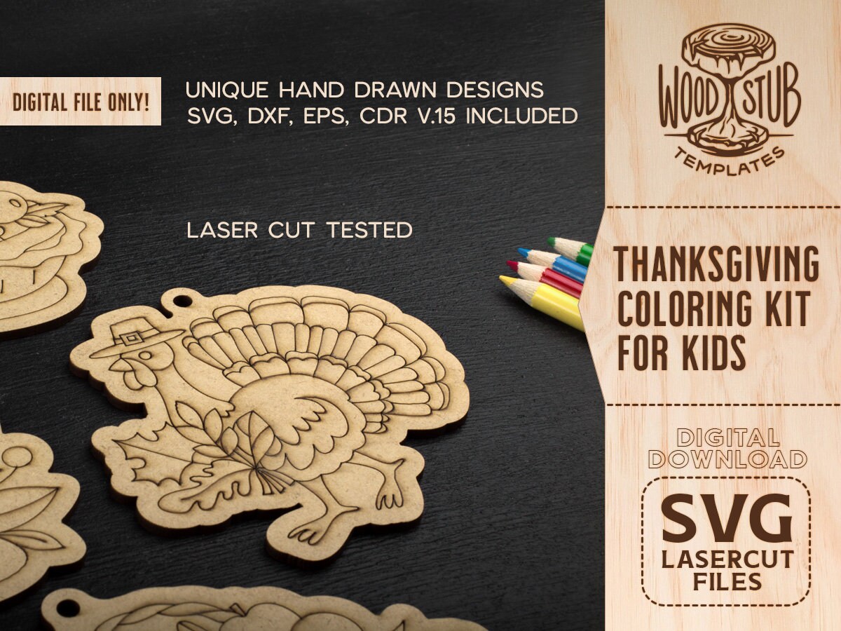 Thanksgiving Coloring Kit for Kids, Thanksgiving Ornaments SVG ...