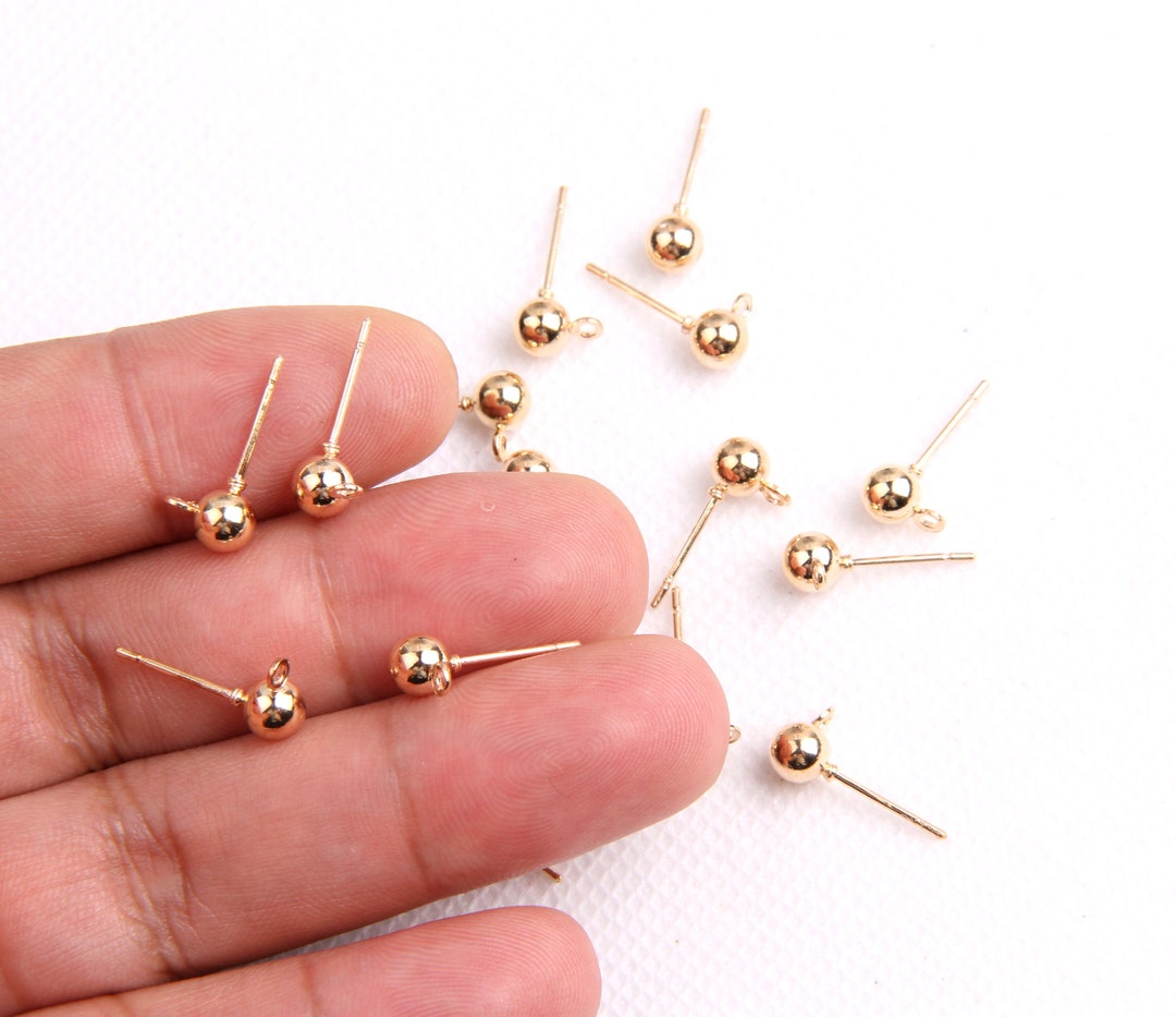 Gold Plated Brass Earring Post -brass Earring Charms-ball Shape Earring ...