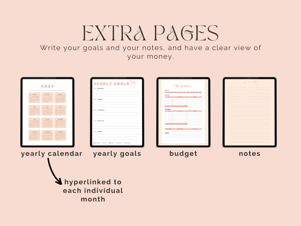 2024 Peach Coquette Bow Planner, 2024 Digital Planner, 2024 Planner ...