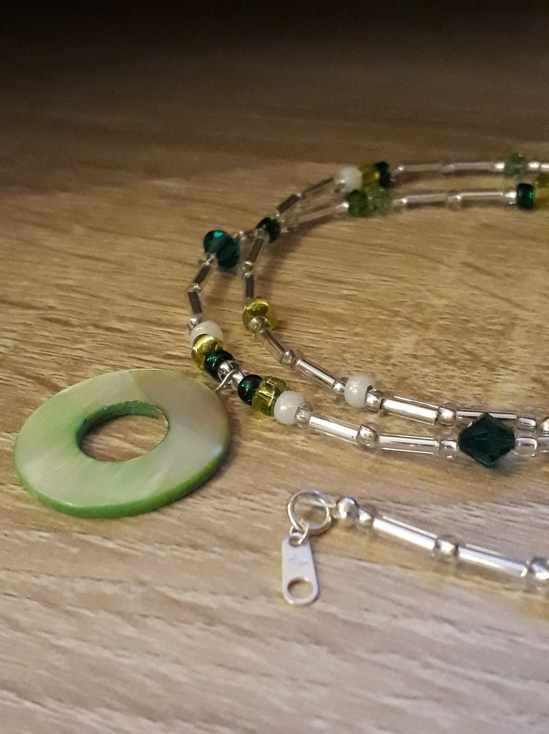 Green Shell Pendant, Swarovski Crystal Bead Sterling Silver Necklace ...