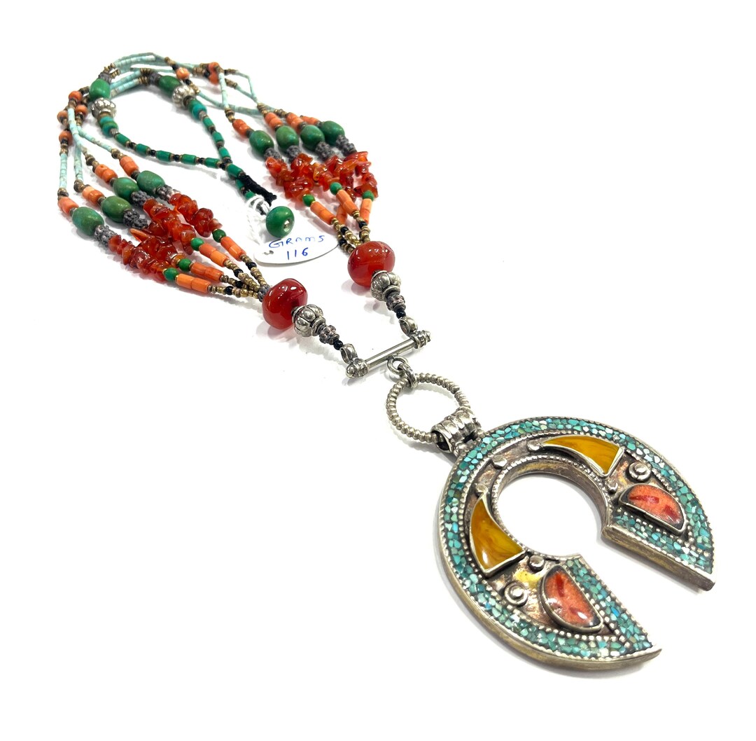 Collar de turquesa, cornalina y coral hecho a mano: joyería étnica ...