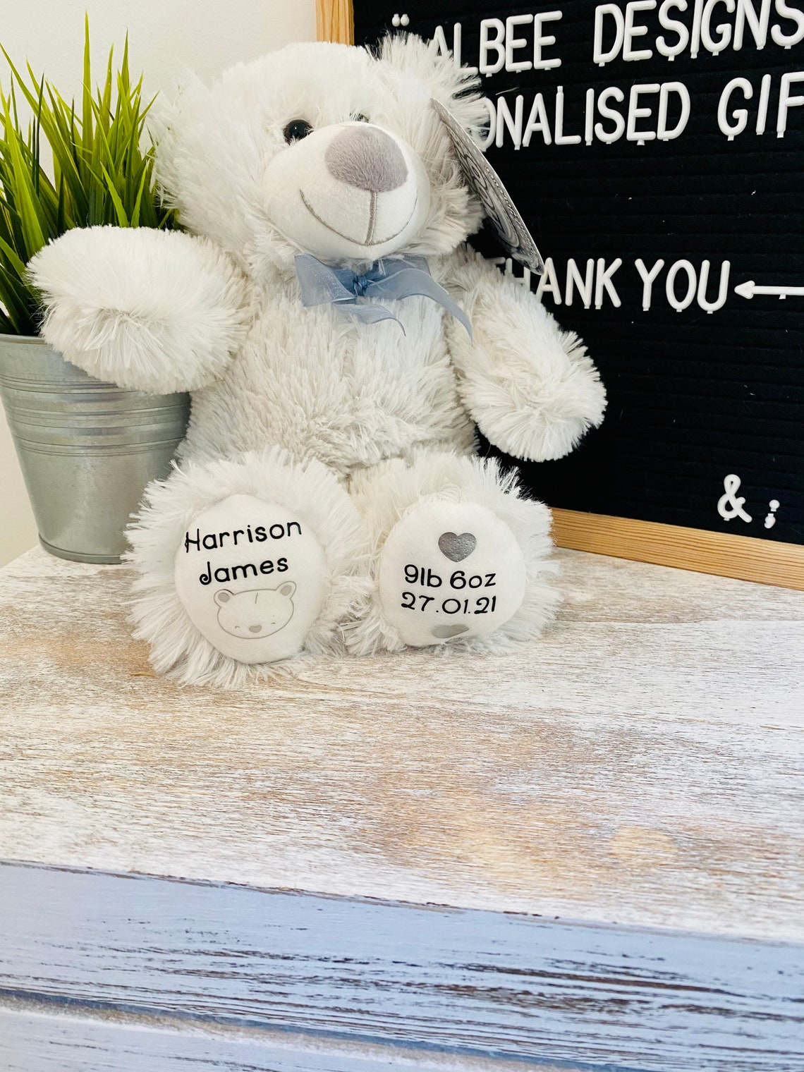 Personalised White Teddy Bear New Baby Gift Customised Plush | Etsy