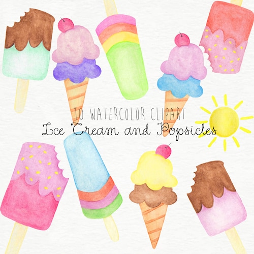 Ice Cream Clipart Summer Clipart Watercolor Clipart Digital - Etsy