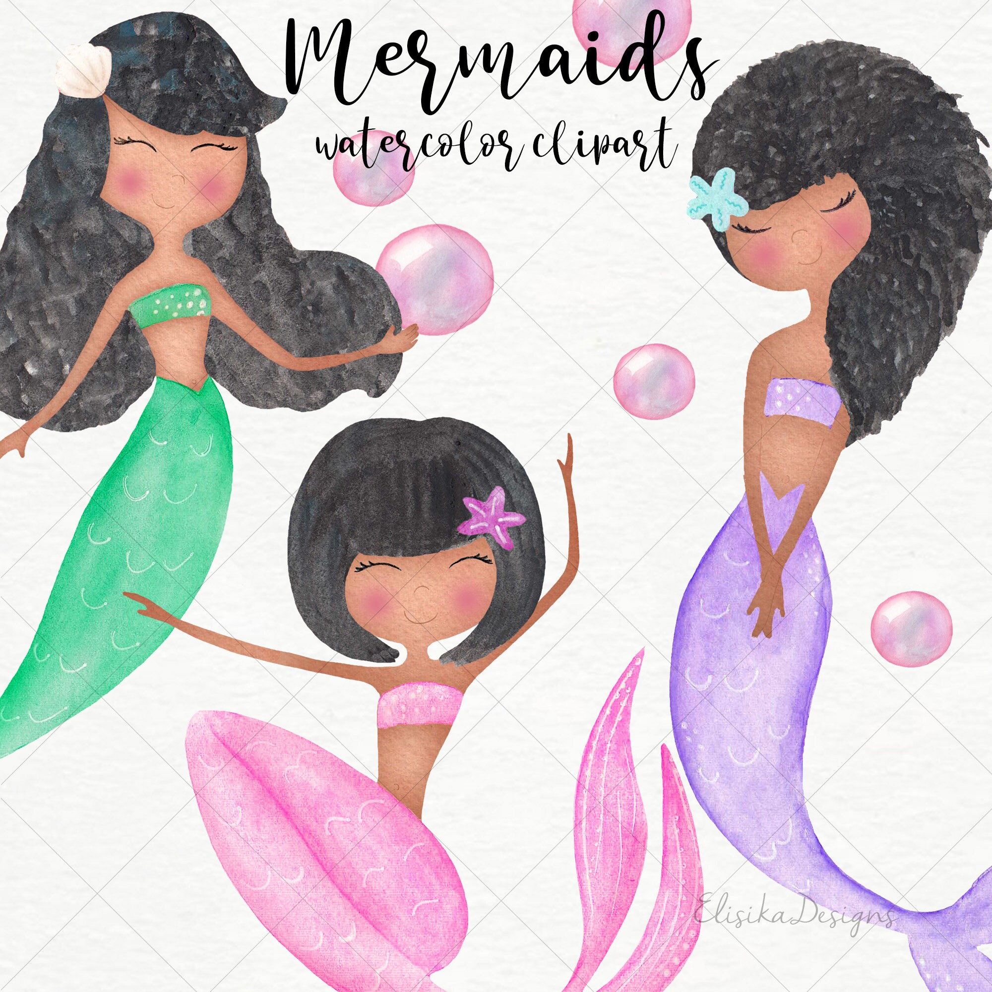 Black Mermaid Clipart Afro Mermaid Png Black Mermaid Party - Etsy
