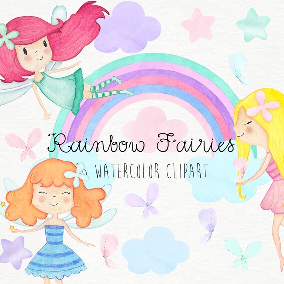 Rainbow Fairy Clipart Rainbow Watercolor Clipart Clipart for - Etsy