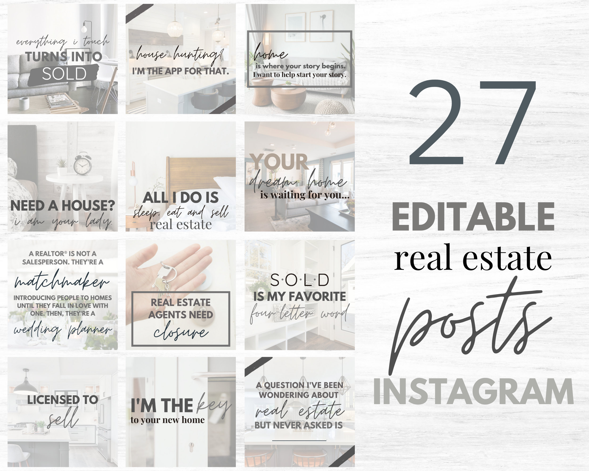27 Editable Instagram Posts Real Estate Template Real | Etsy
