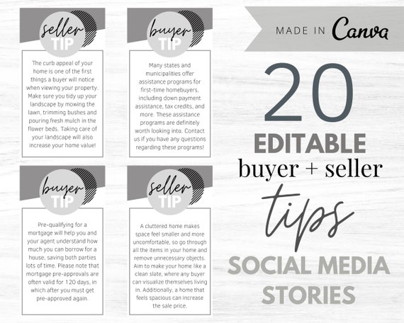 20 Buyer & Seller Tips Story Posts for Realtors Real Estate | Etsy
