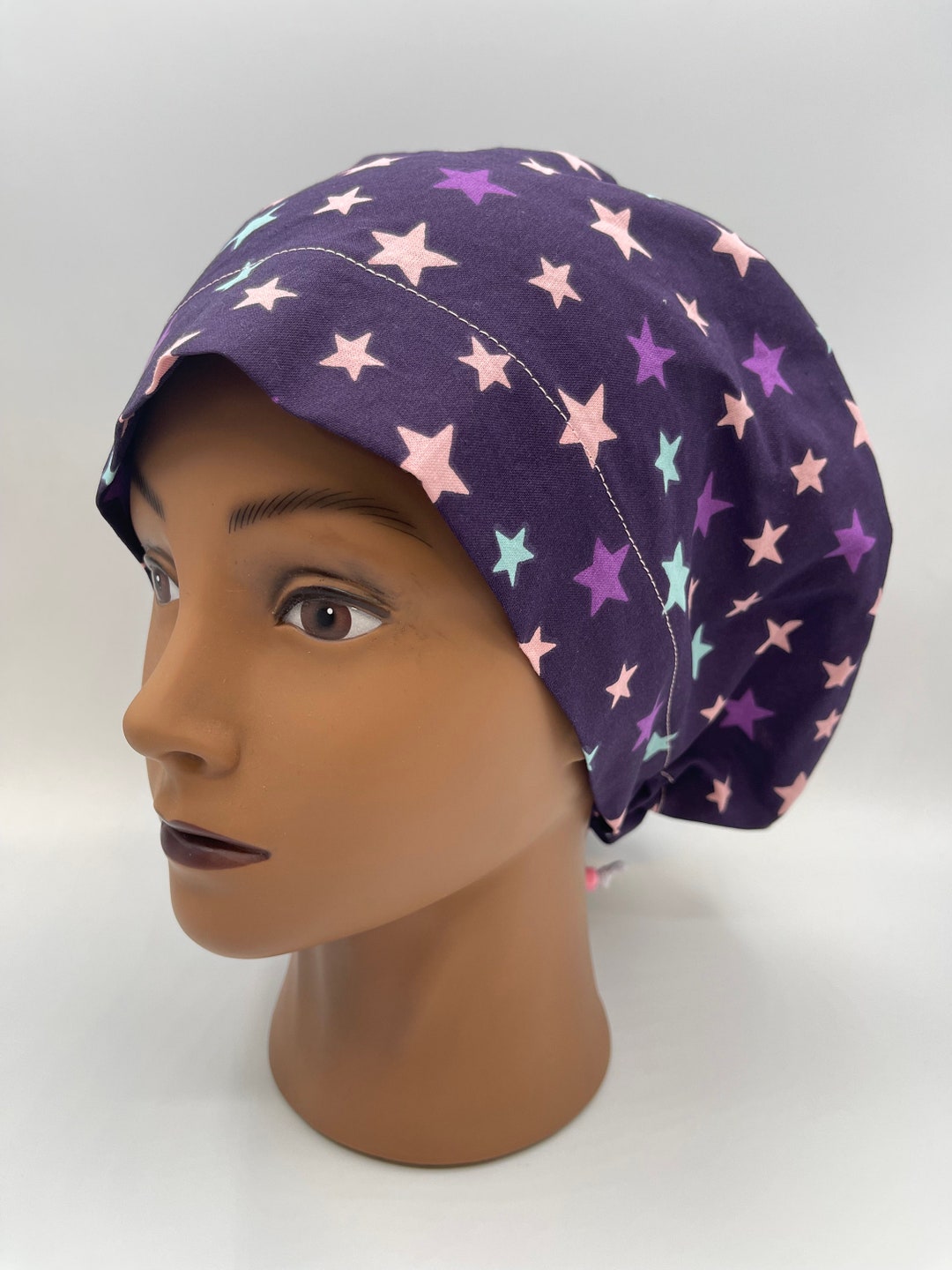 Women's Scrub Cap | Euro Style | Galaxy Stars on Purple W/ Adjustable ...