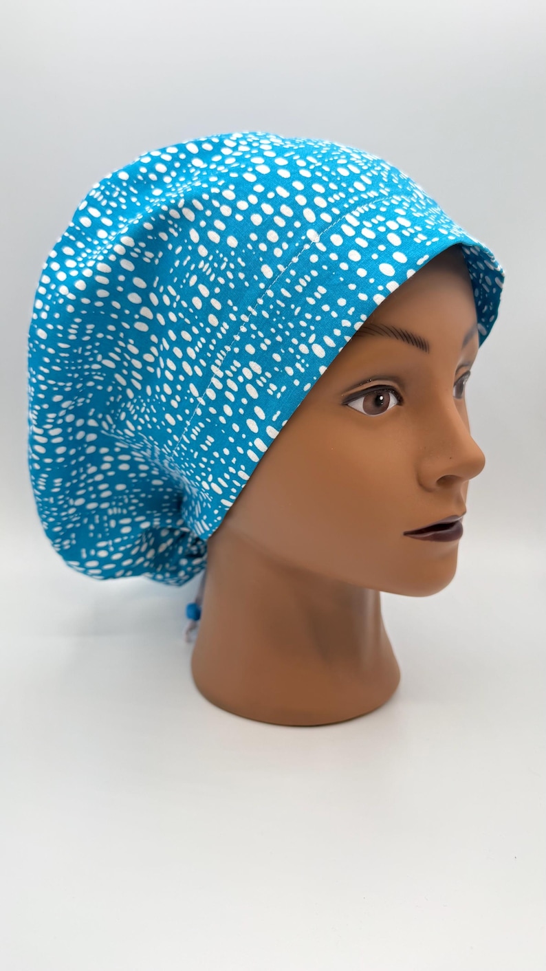 Women's Scrub Cap | Euro Style | Funky Dots Blue W/ Adjustable Toggle ...