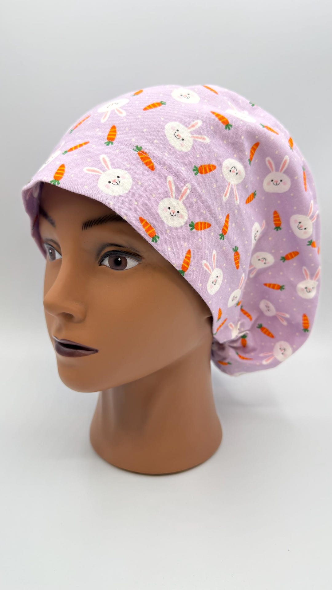 Women's Scrub Cap | Euro Style | Bunny and Carrots Purple W/ Adjustable ...
