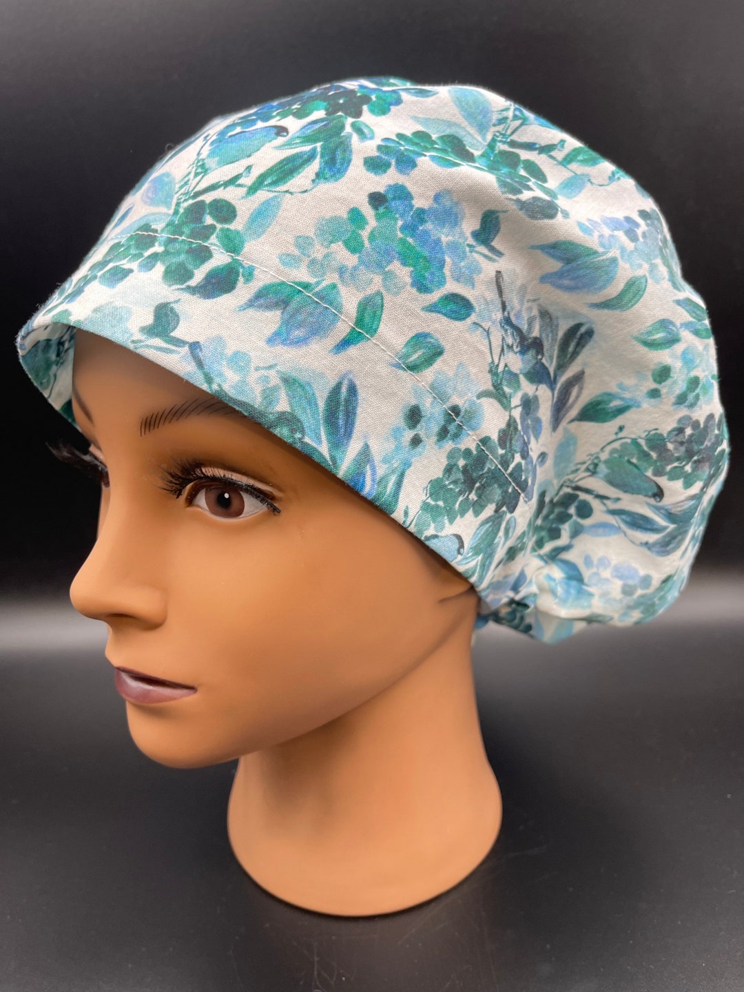 Women's Scrub Cap Euro Style Teal Leaves and Birds W/ - Etsy