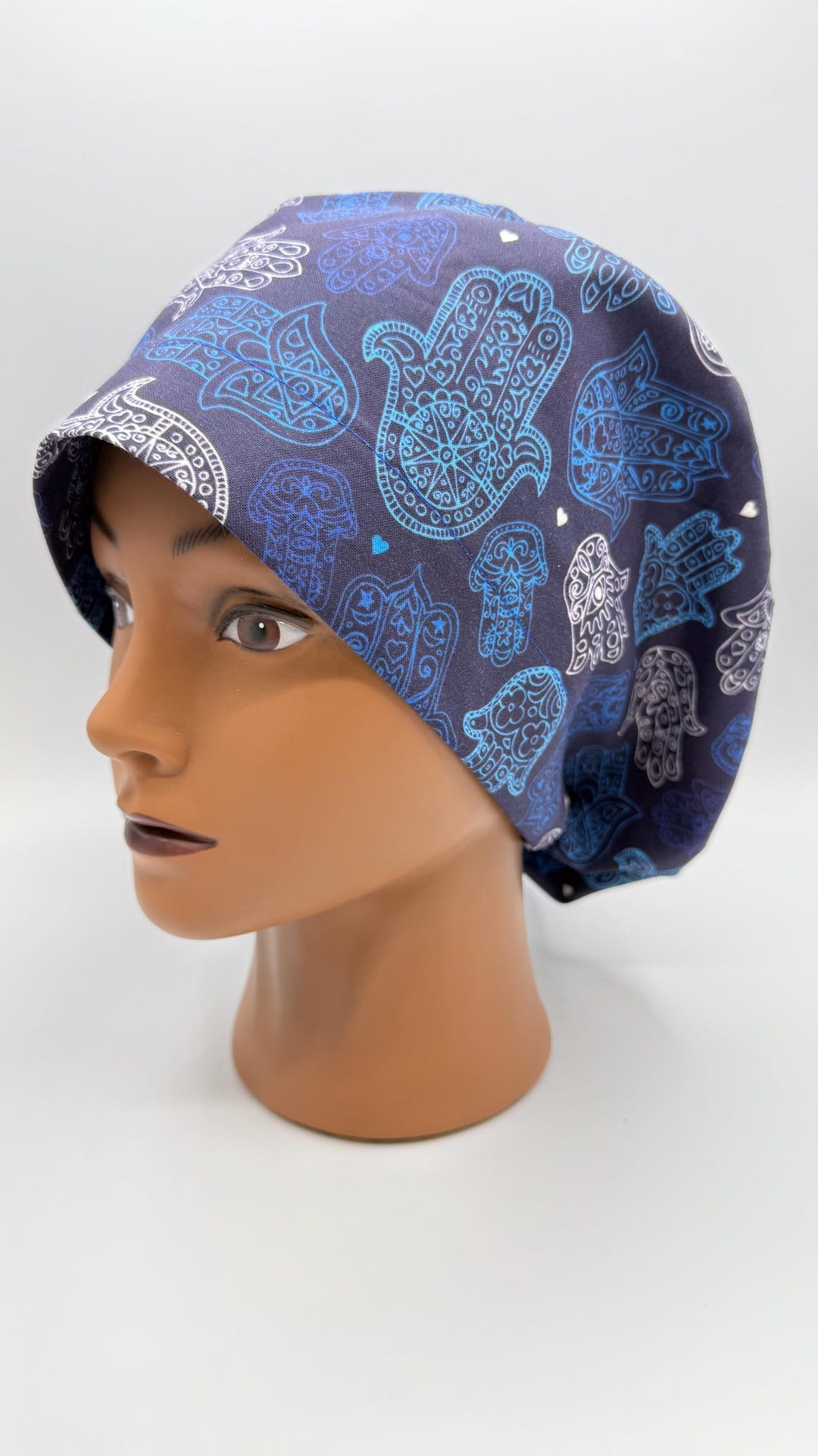 Women's Scrub Cap | Euro Style | Hamsa Blue W/ Adjustable Toggle Lock ...