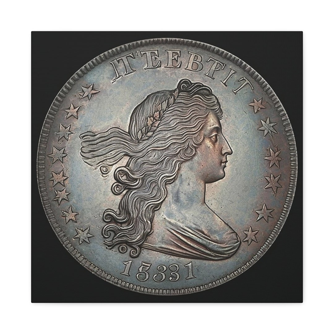 Flowing Hair Dollar Poster Canva Print Numismatist Gift Silver Flowing ...
