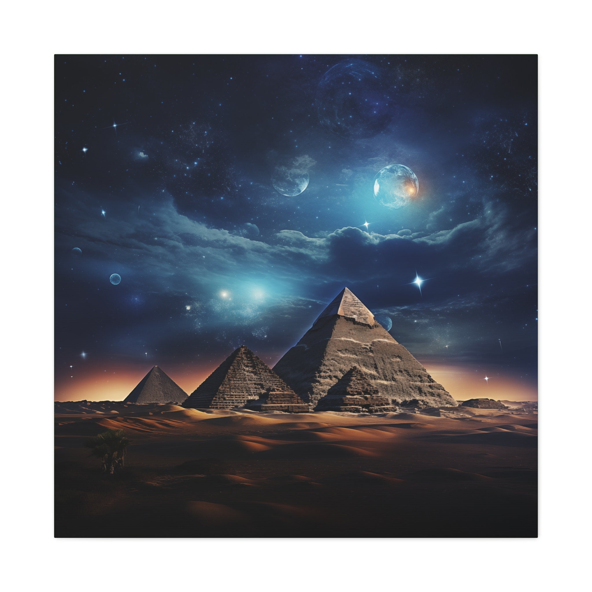 Celestial Elegance: Egyptian Pyramids Night Sky Canvas Art Enchanting ...