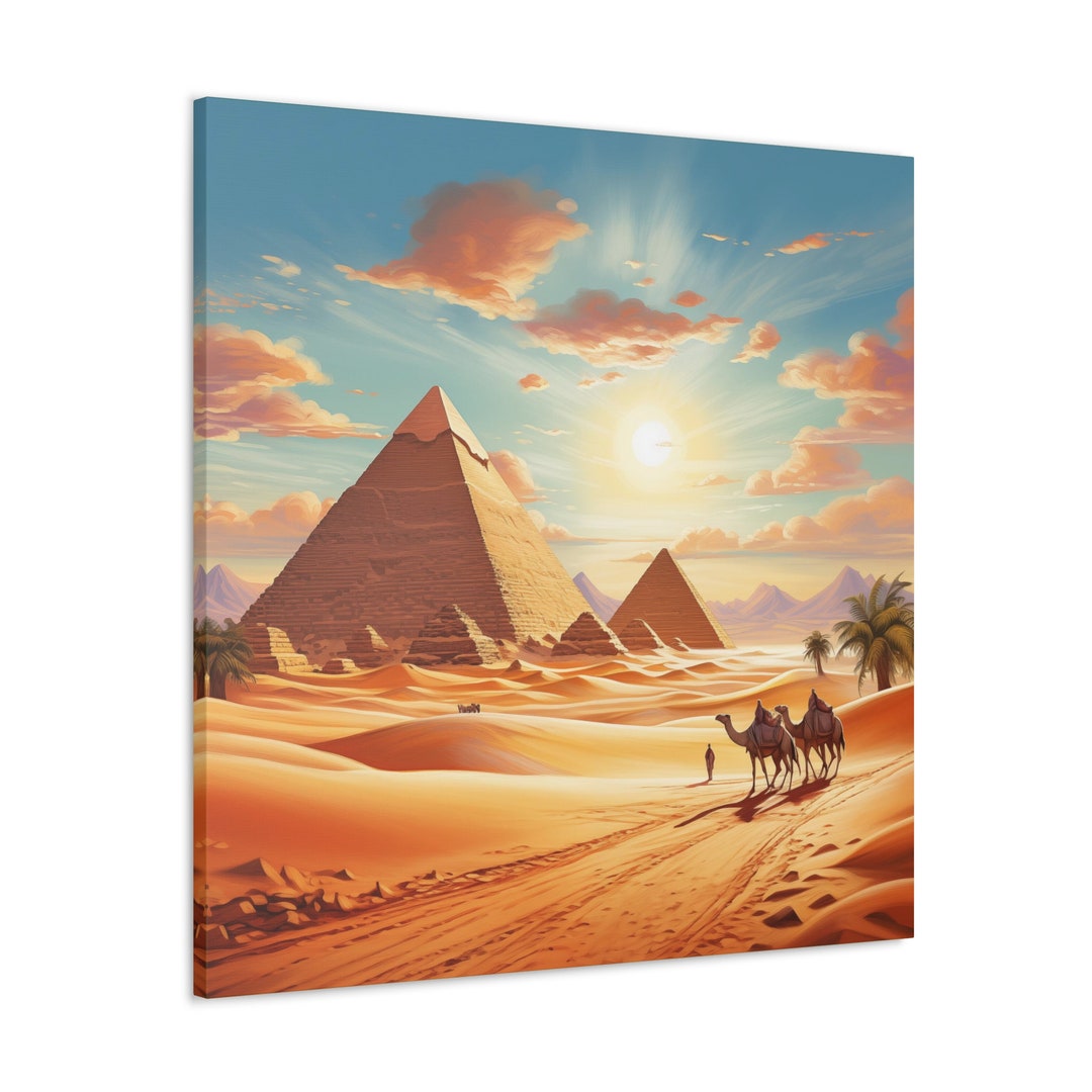 Egyptian Pyramids Wall Art Camels Sun Gift for Pyramid Lovers Canvas ...