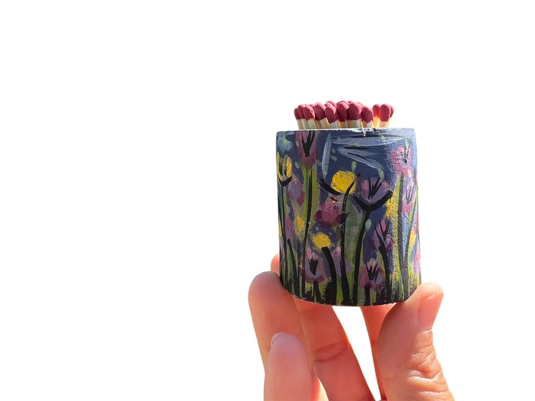 Purple Garden Handpainted Matchstick Holder | Concrete Mini Decor With ...