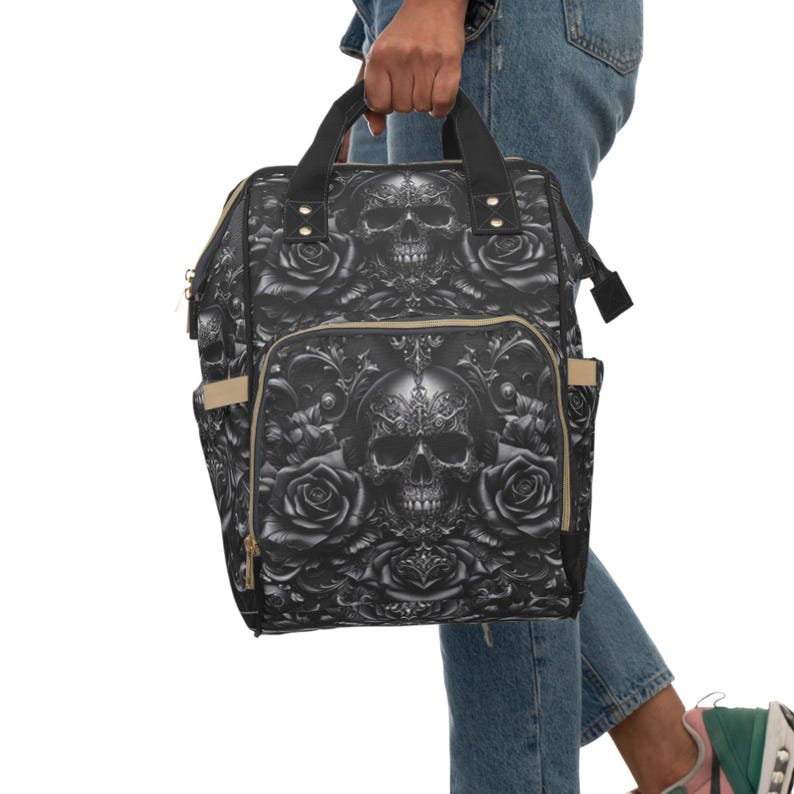 Gothic Skull Diaper Backpack Edgy Baby Bag Stylish Diaper Bag Black ...