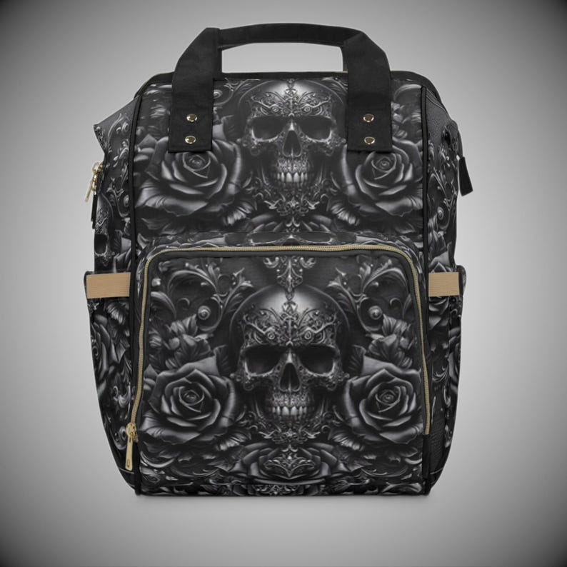 Gothic Skull Diaper Backpack Edgy Baby Bag Stylish Diaper Bag Black ...