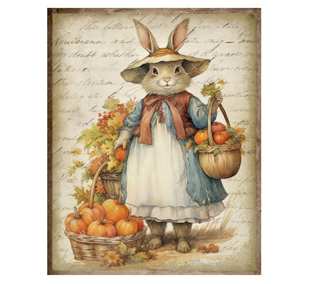 DIGITAL ART, Fall Downloadable Prints, Rabbit Printable Art ...