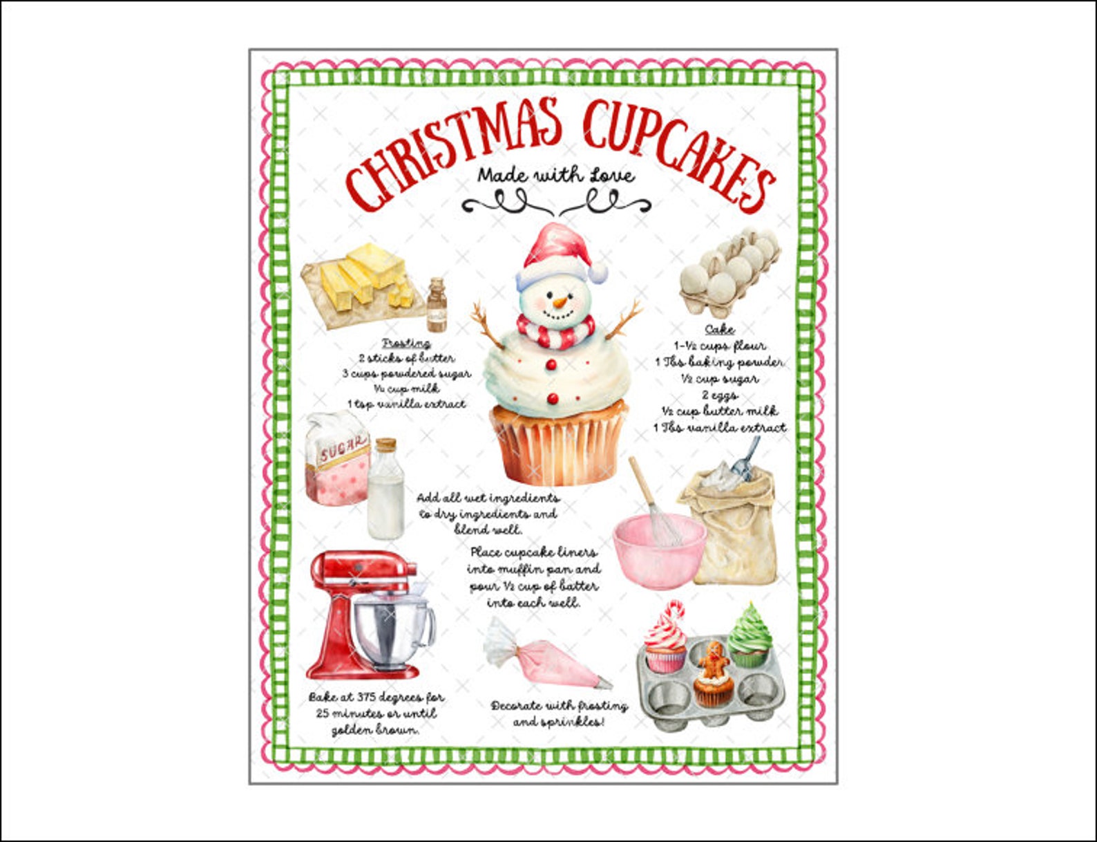 DIGITAL ART, Christmas Downloadable Art, Christmas Recipe Digital ...