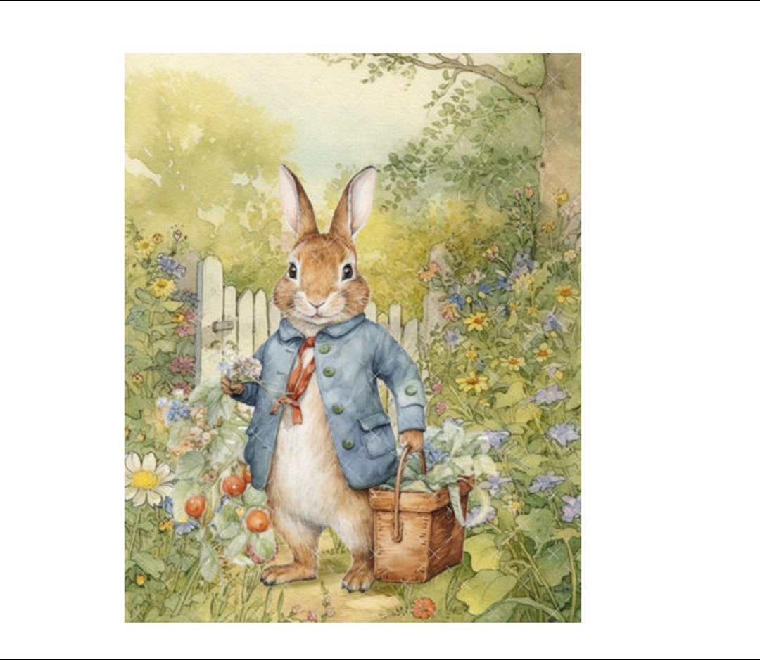 DIGITAL ART, Downloadable Vintage Rabbit Print, Printable Easter, Mockingbird Florals, Digital ...