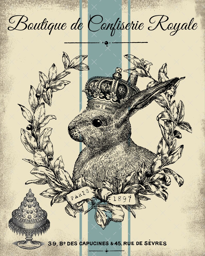 DIGITAL ART, 8x10 Downloadable French Country Rabbit Print, Printable ...