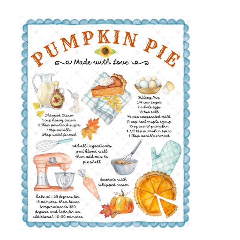 Pumpkin Pie Recipe Book - Etsy