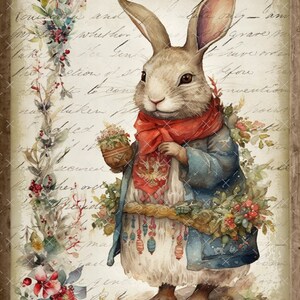 DIGITAL ART, Christmas Downloadable Prints, Rabbit Printable Art ...
