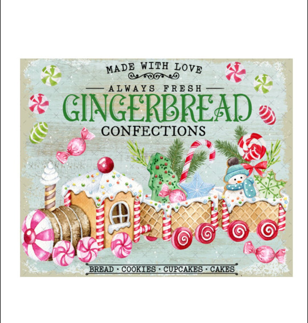 DIGITAL ART, Christmas Downloadable Prints, Gingerbread Bakery ...