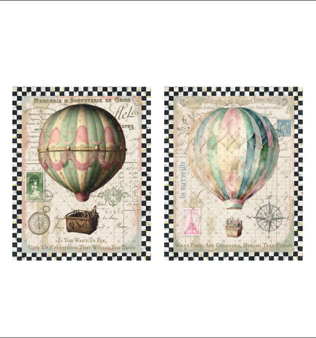 DIGITAL PRINT, Set of 2 8X10 Art Prints, French Hot Air Balloons ...