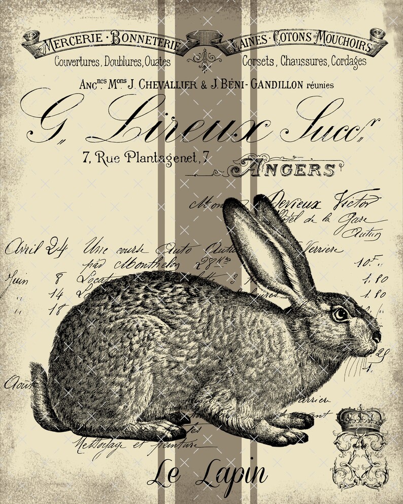 DIGITAL ART, French Country Rabbit, Printable, Bunny, Mockingbird ...