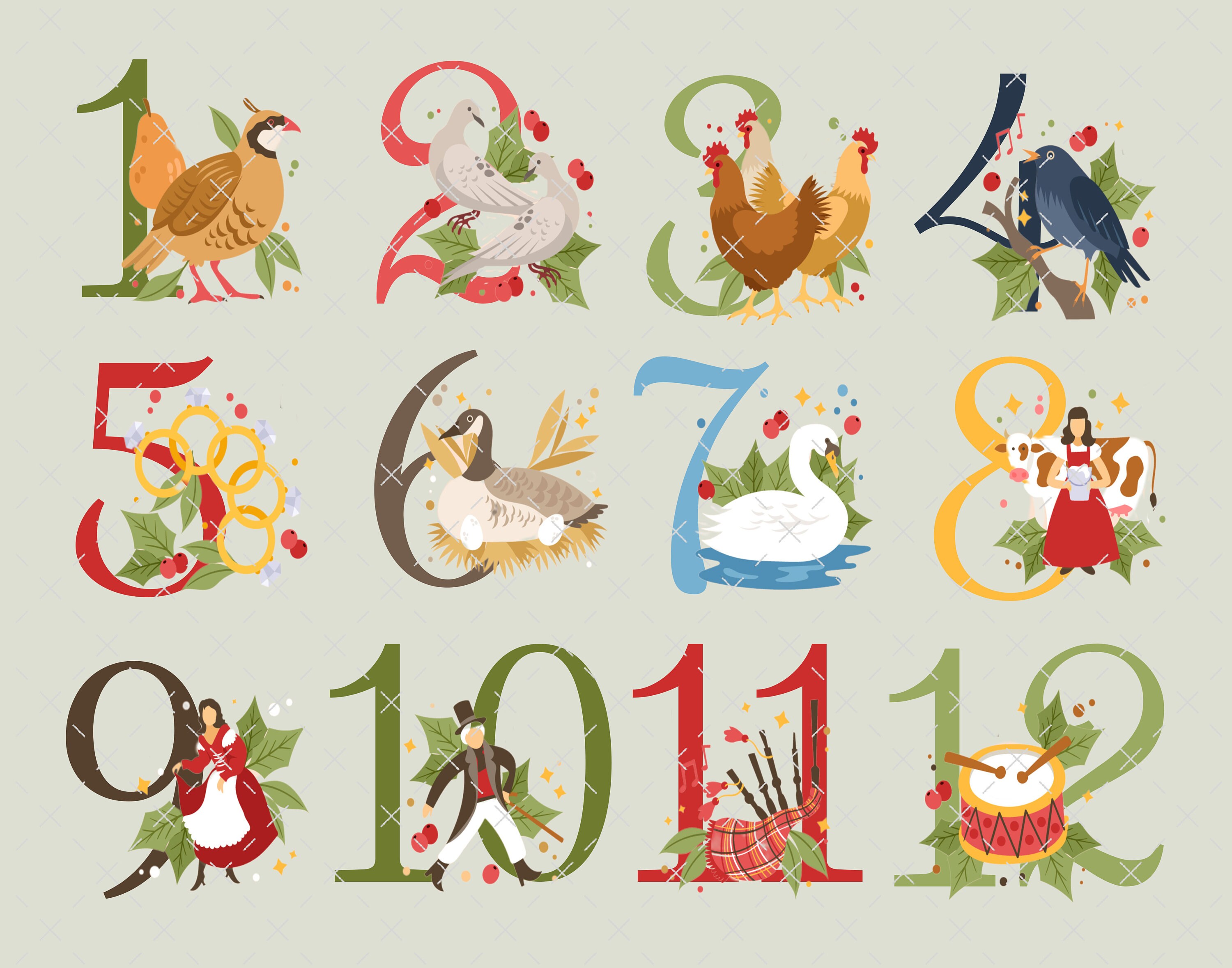 DIGITAL PRINT, 11X14 Print, Twelve Days of Christmas Digital, Christmas ...
