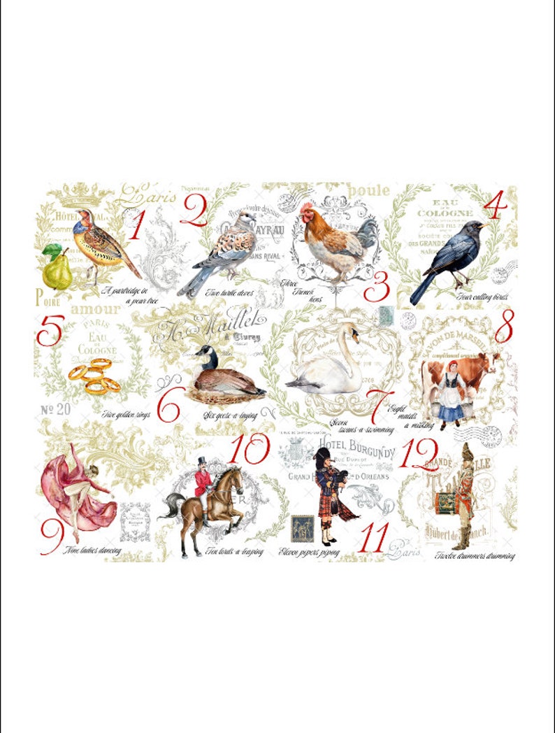 DIGITAL PRINT, 12 Days of Christmas Art, Twelve Days of Christmas ...