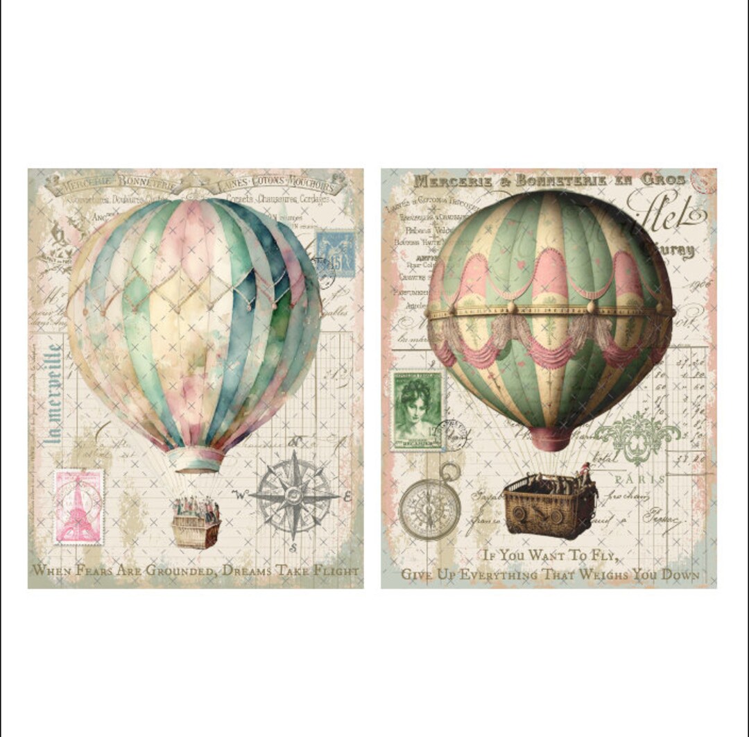 DIGITAL PRINT, Set of 2 8X10 Art Prints, French Hot Air Balloons ...