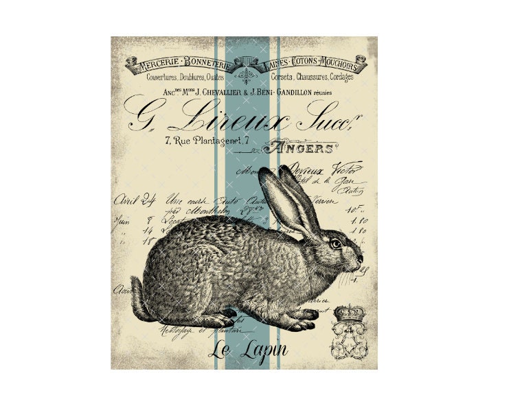 DIGITAL ART, 8x10 Downloadable French Country Rabbit Print, Printable ...