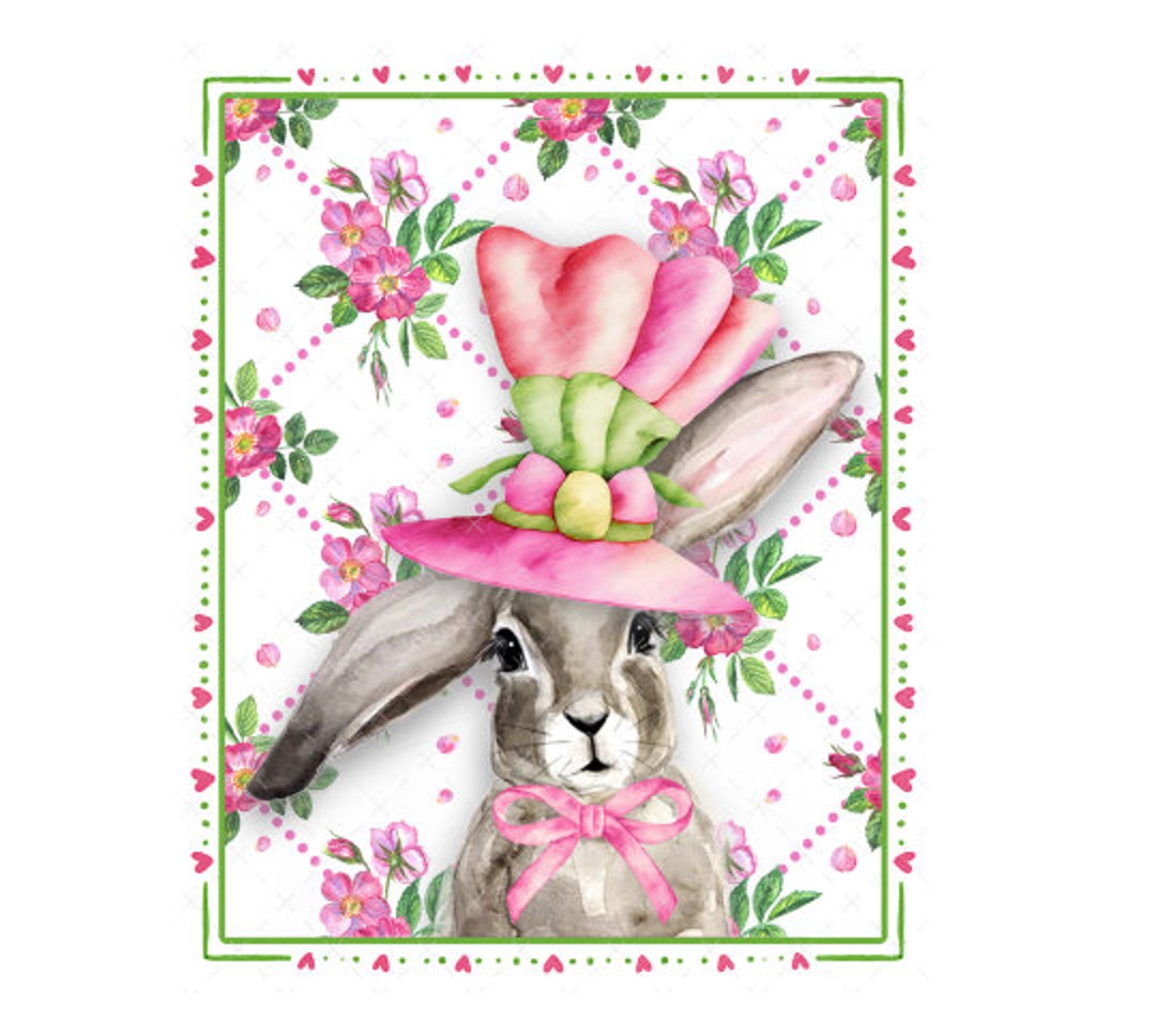 DIGITAL PRINT, Bunny in Hat Digital, Easter Rabbit Download ...