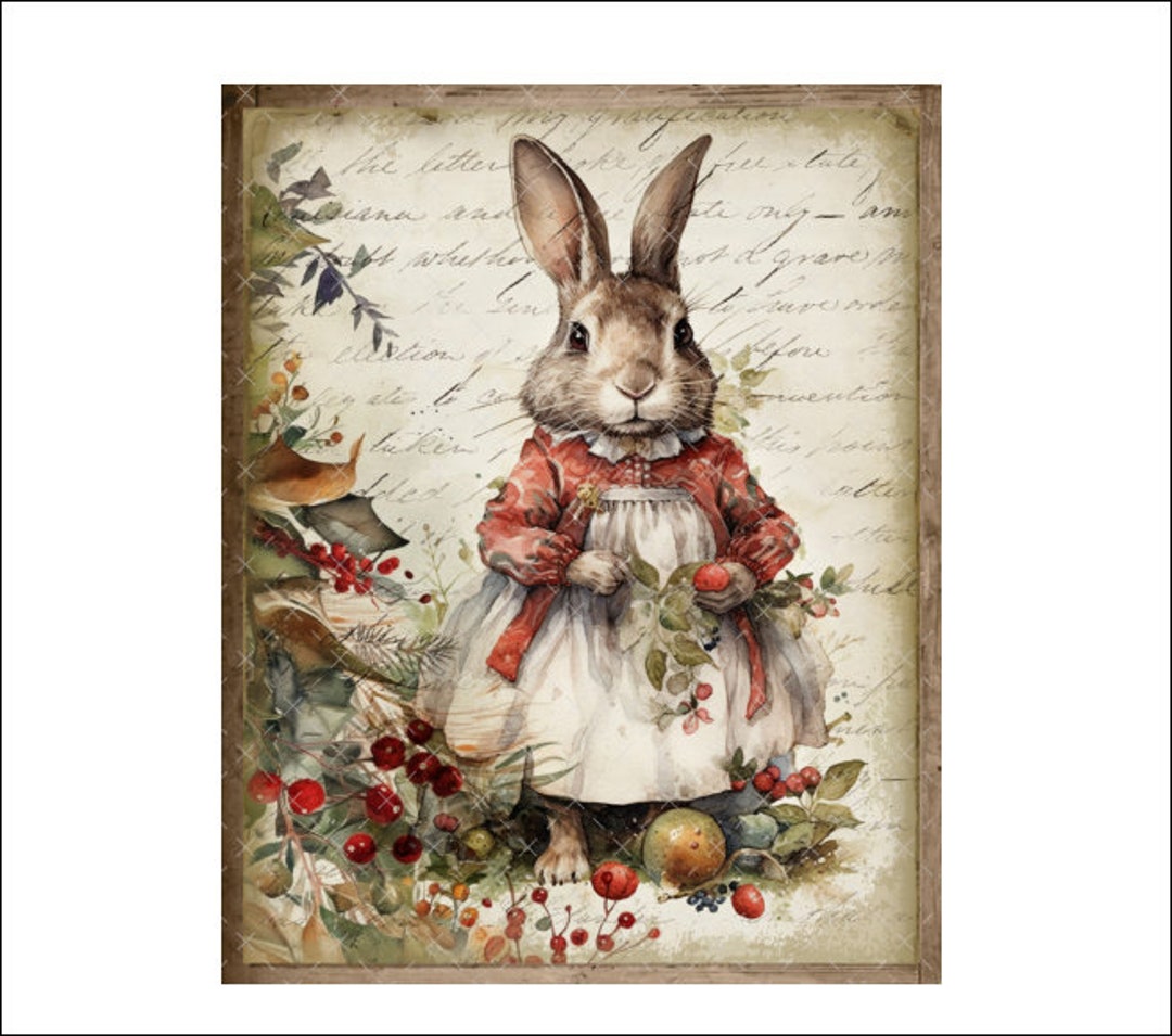 DIGITAL ART, Christmas Downloadable Prints, Rabbit Printable Art ...