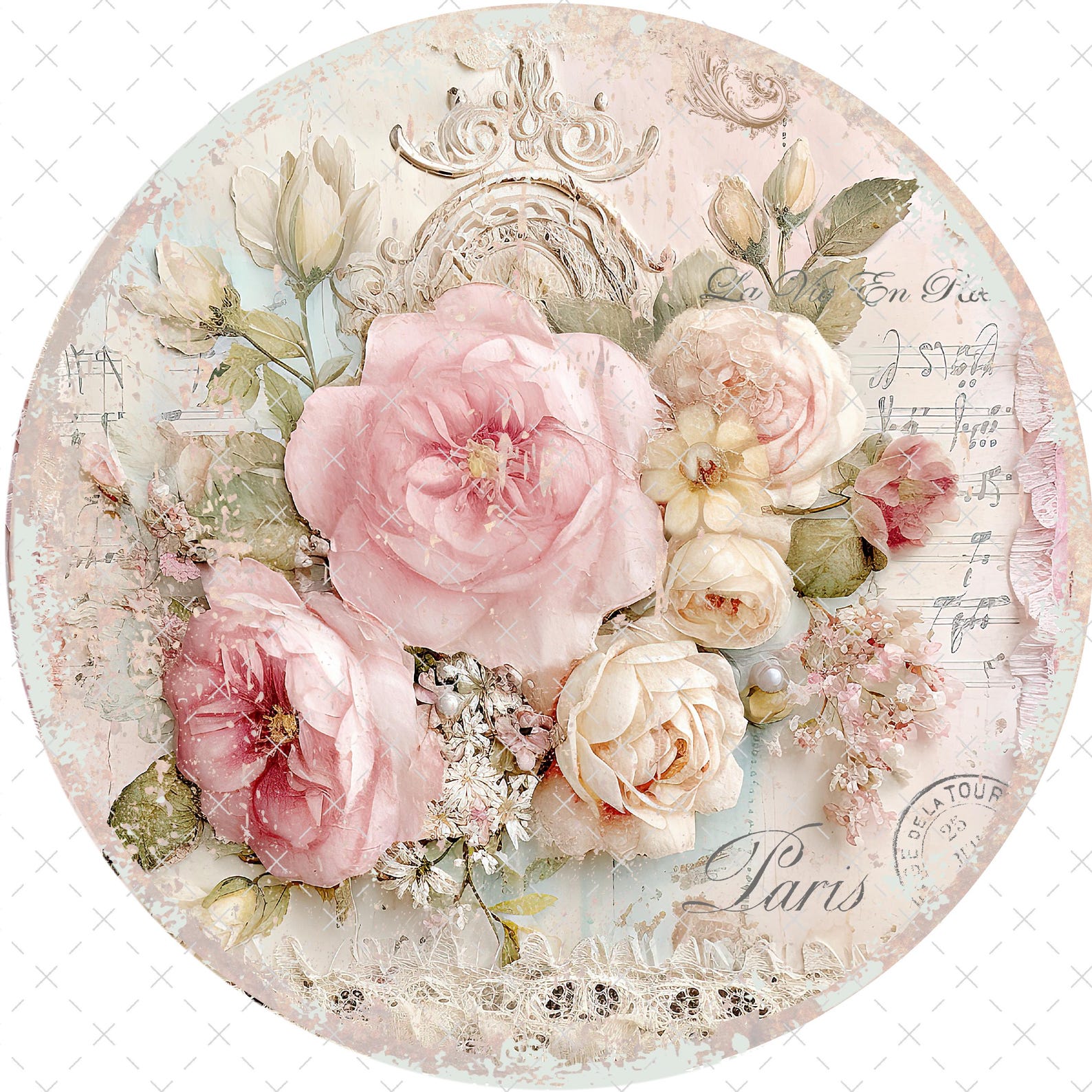 DIGITAL ART, Wreath Sign, Mockingbird Florals, French Sign, Round Sign ...