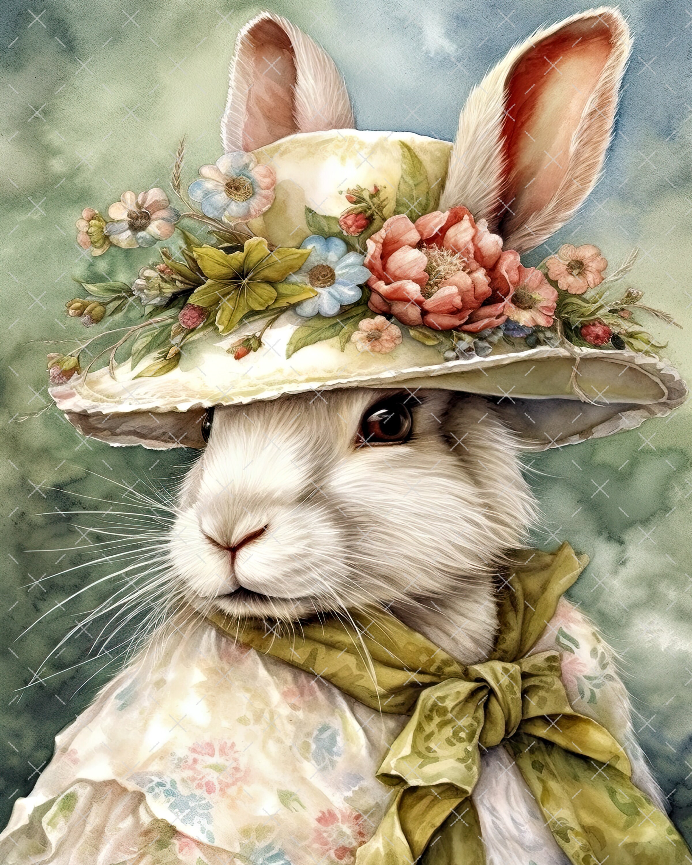 DIGITAL ART, Downloadable Vintage Rabbit Print, Printable Easter ...