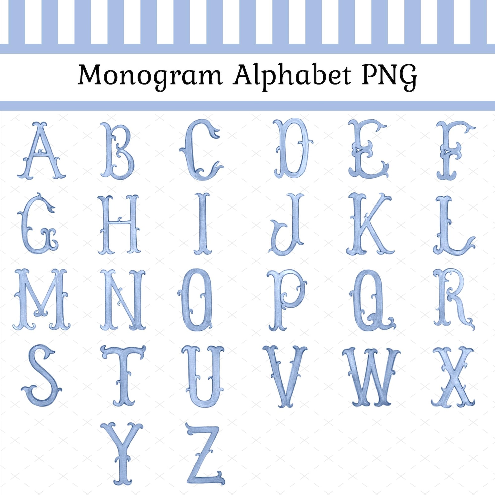 ALPHABET, Monogram, PNG, Elegant Letters, Crest, DIY, Light Blue, Clip ...