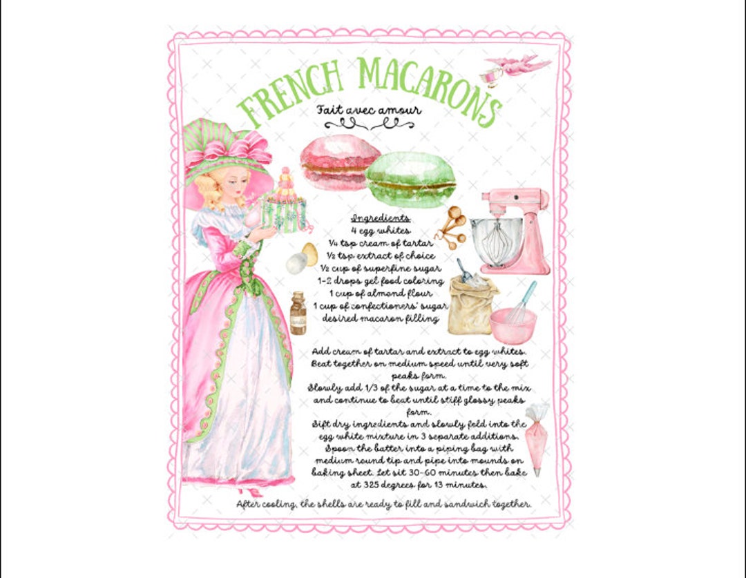 DIGITAL ART, Downloadable French Macaron Recipe, Printable Art ...