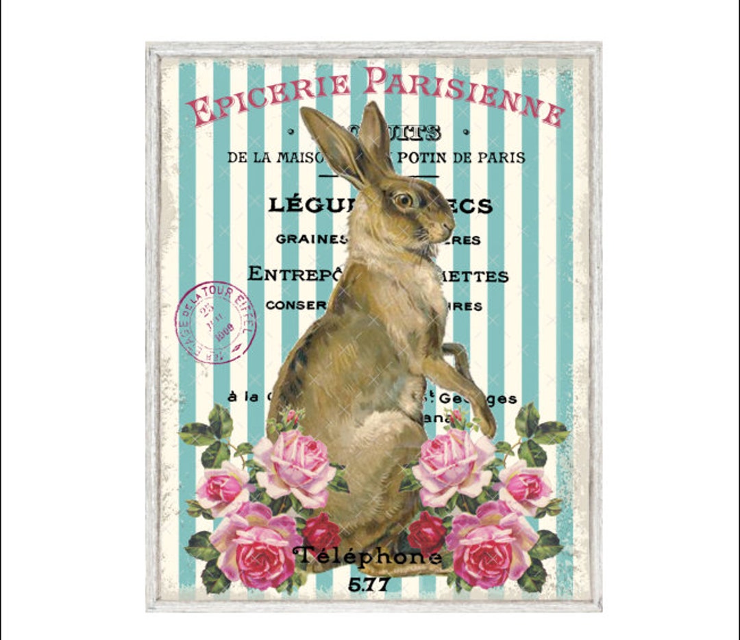 DIGITAL PRINT, Vintage Rabbit Digital , Easter Rabbit Download, French ...