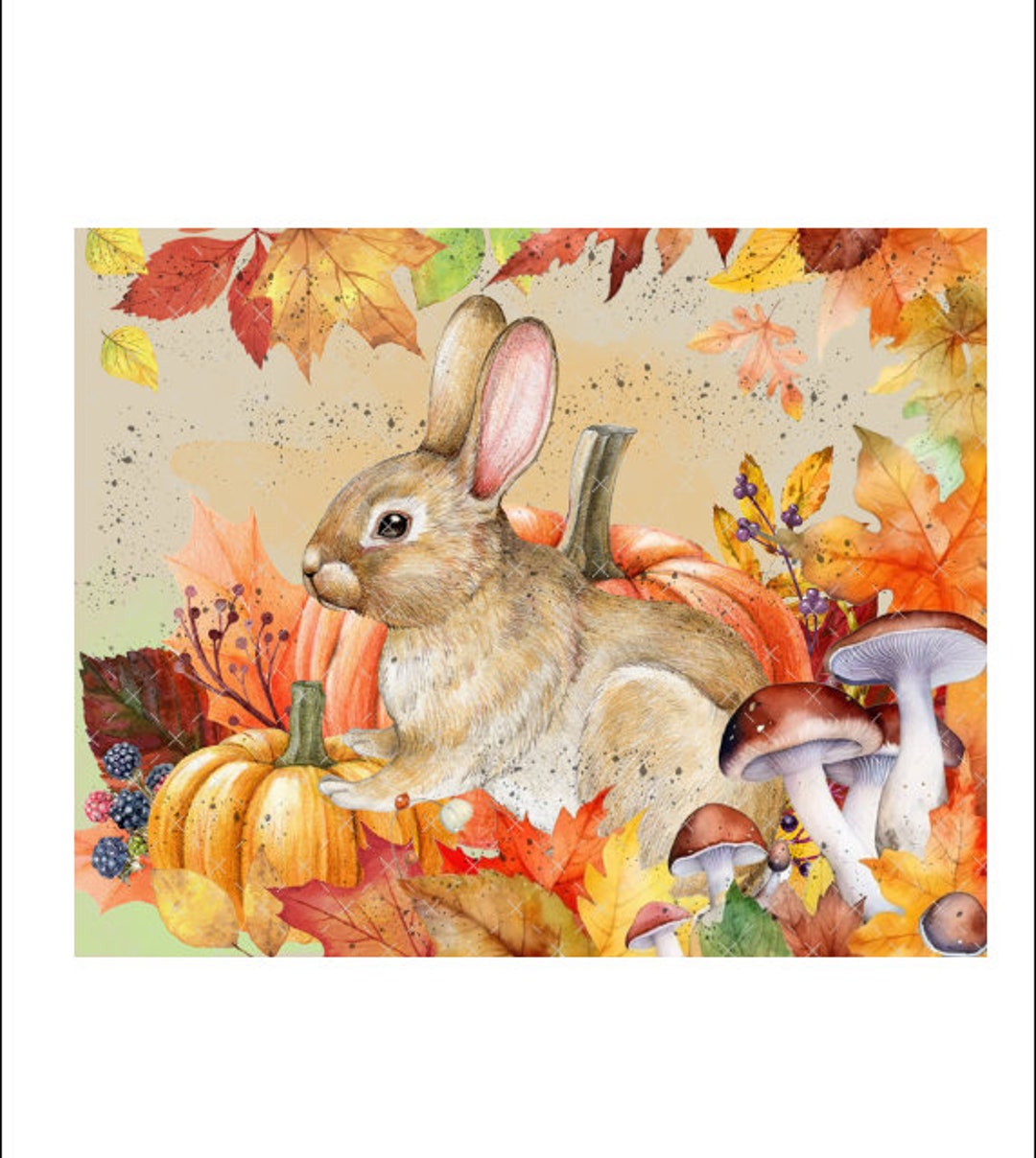 DIGITAL PRINT, 8x10 Download Fall Art Print, Fall Rabbit Digital ...