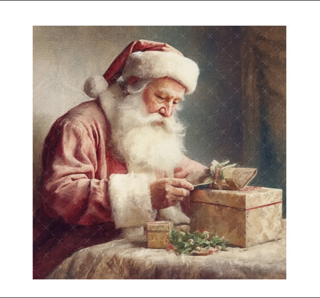 DIGITAL ART, 8X8 Downloadable Victorian Santa, French Christmas Art ...